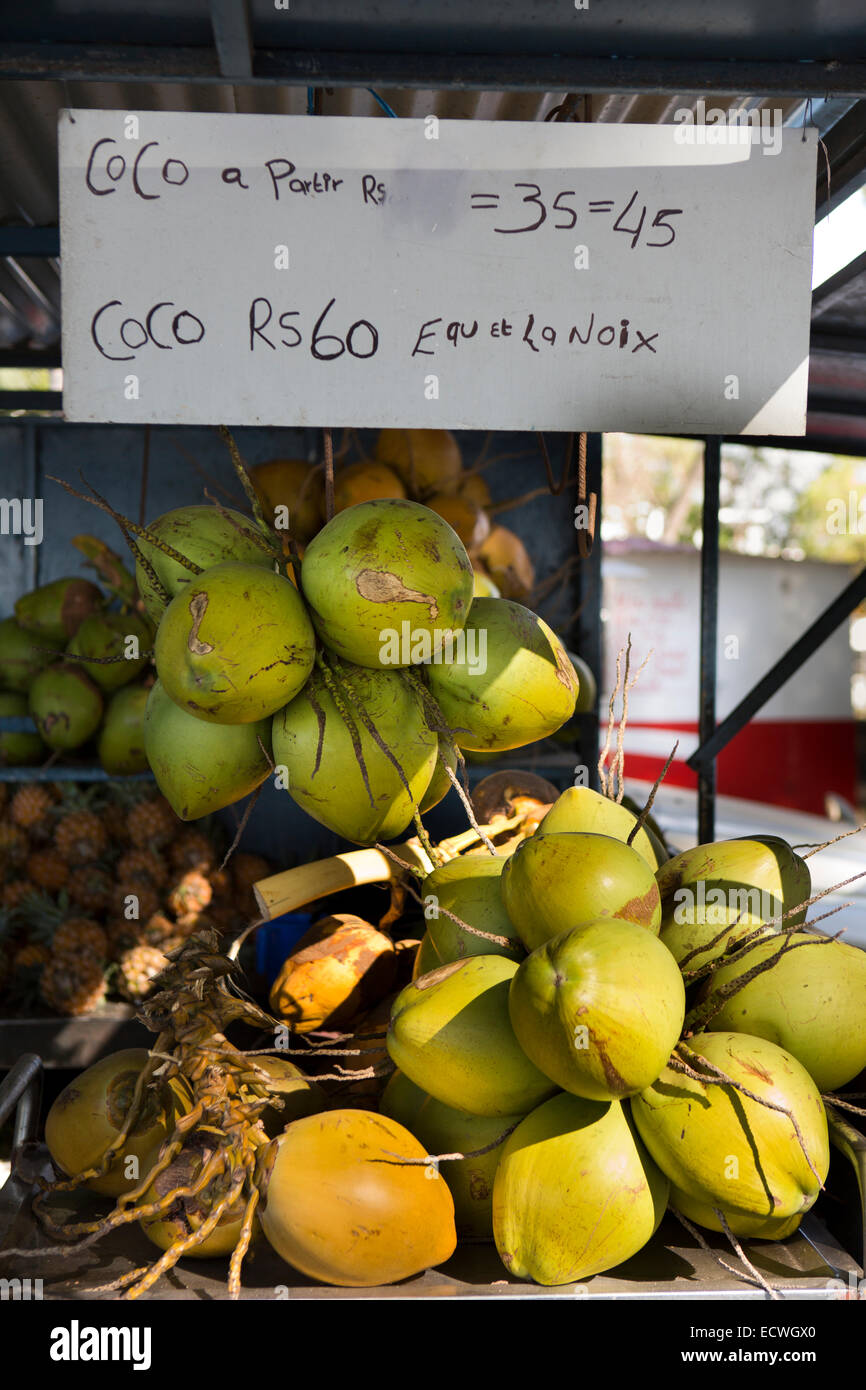 Mauritius, Flic en Flac, Public Beach, fresh young tender coconut drink ...