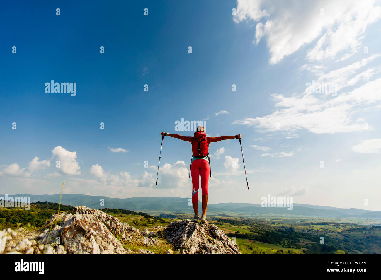 Woman hiker stick backpack hi-res stock photography and images - Alamy