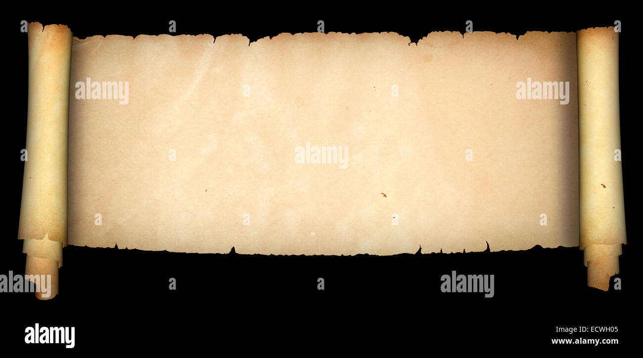 Medieval scroll of parchment on black background Stock Photo - Alamy