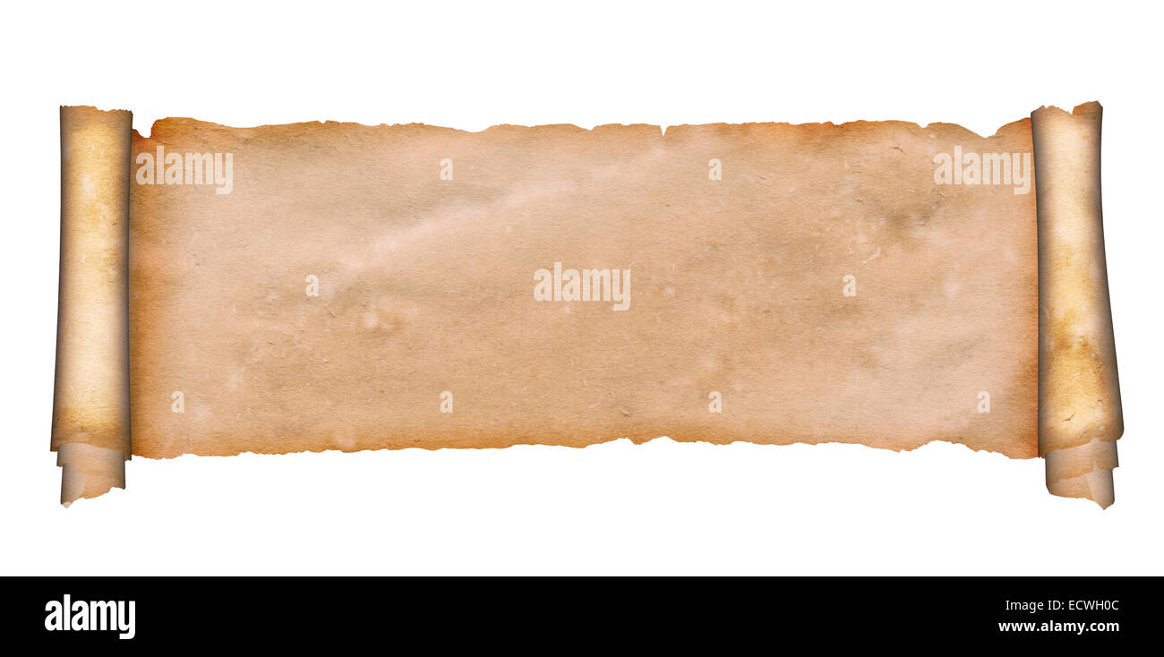 Ancient scroll of parchment on a white background Stock Photo - Alamy