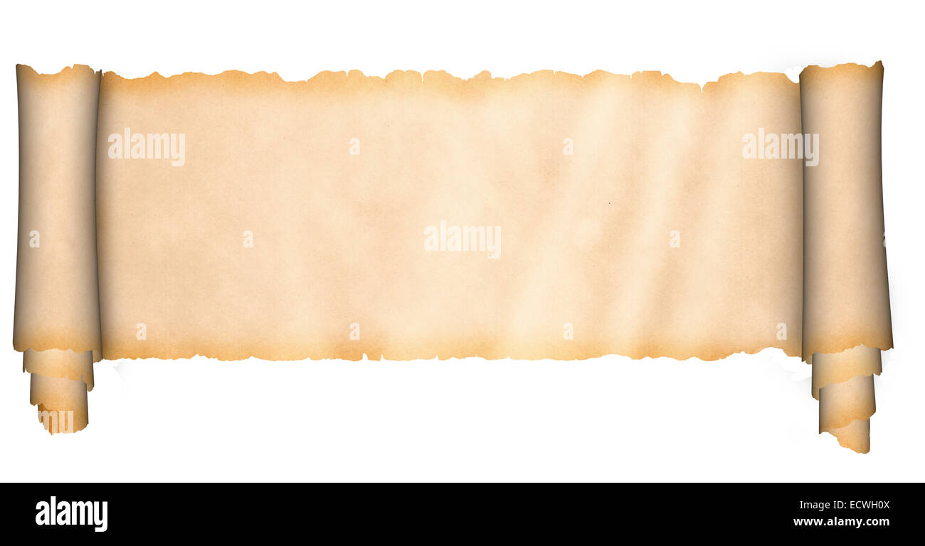 Medieval scroll of parchment on a white background Stock Photo - Alamy