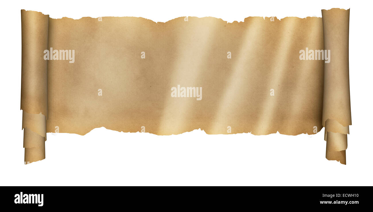 Medieval scroll of parchment on a white background Stock Photo - Alamy