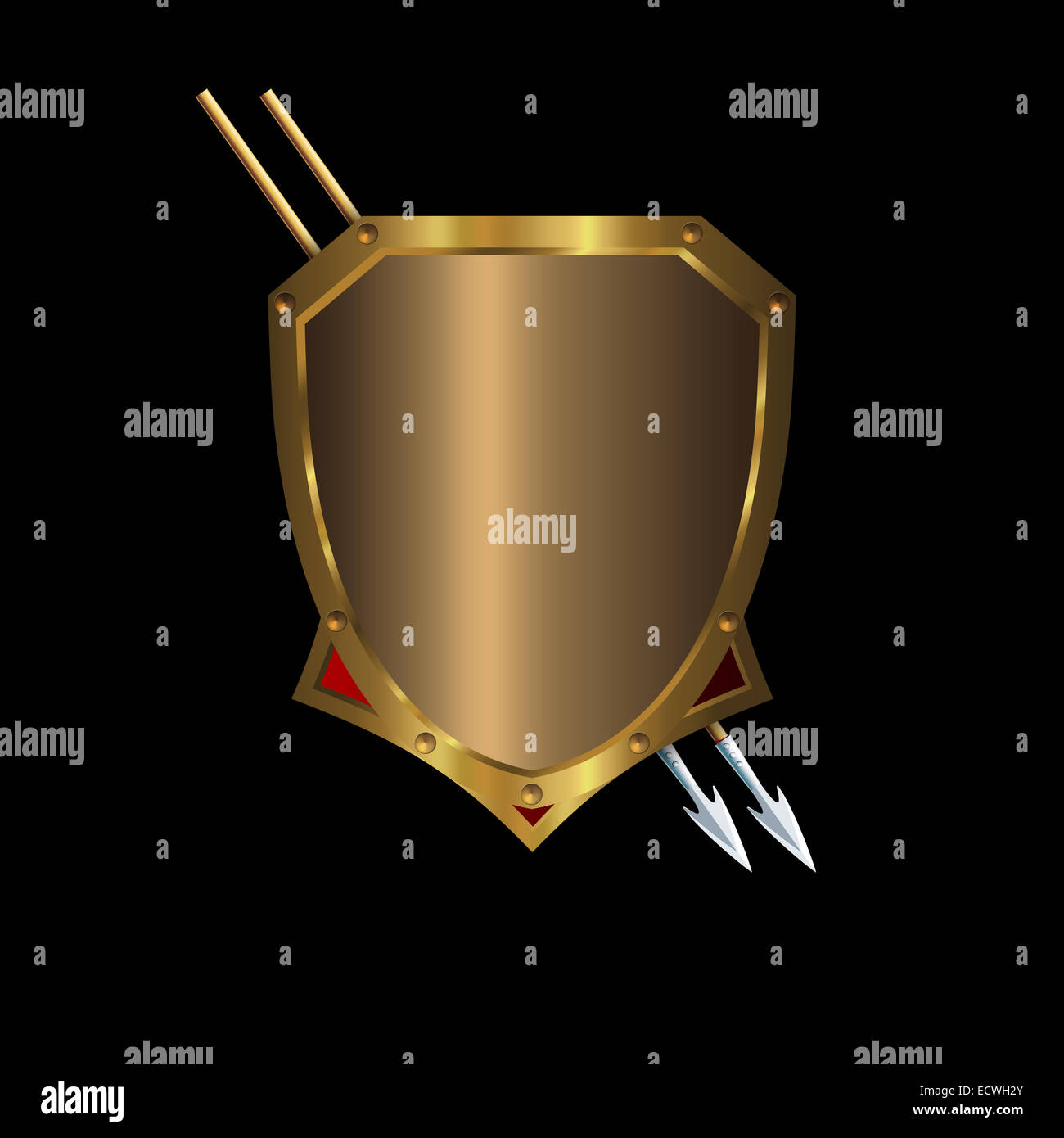 Gold medieval shield with two spears on a black background Stock Photo ...