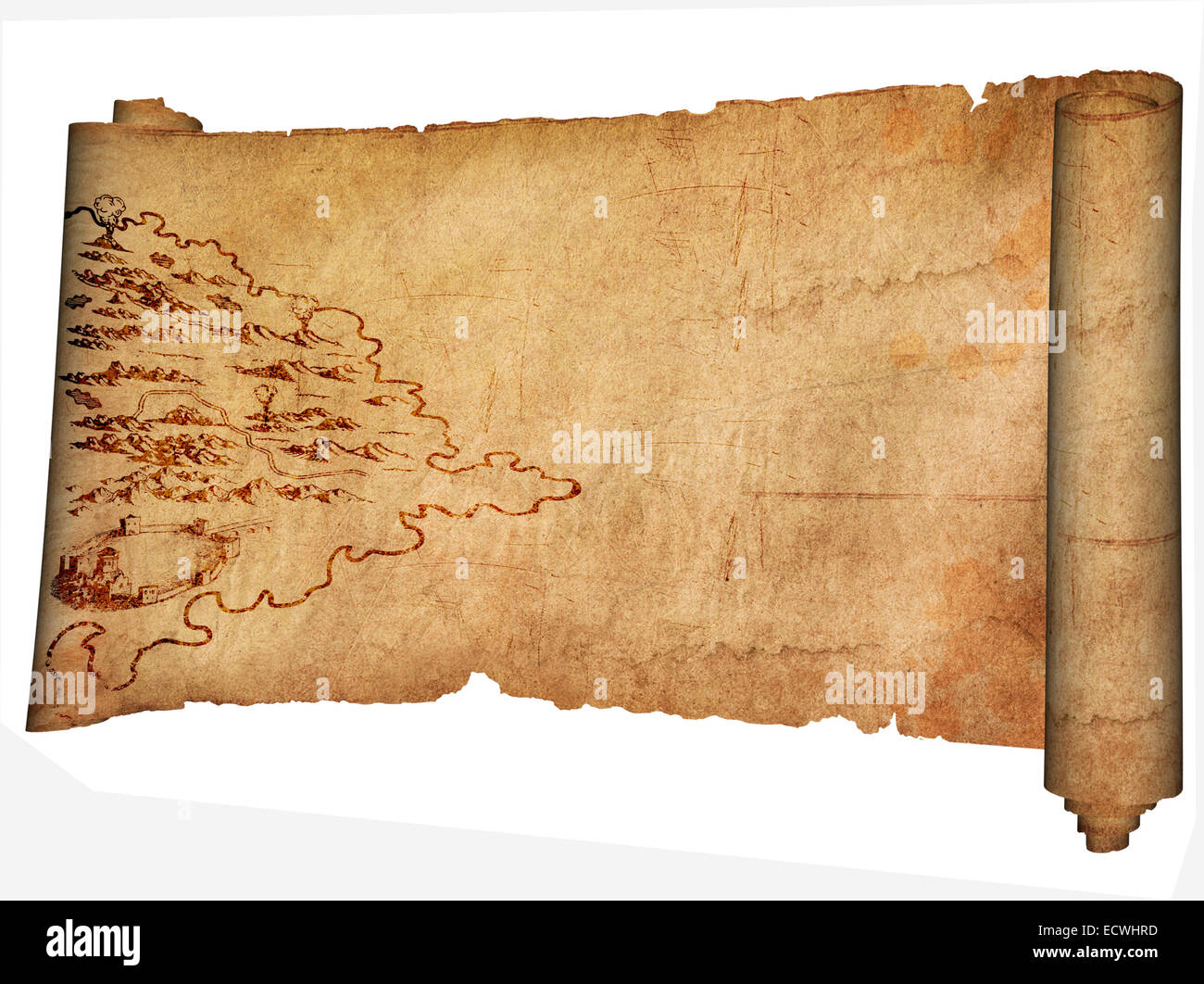 Medieval scroll of parchment with ancient map Stock Photo - Alamy