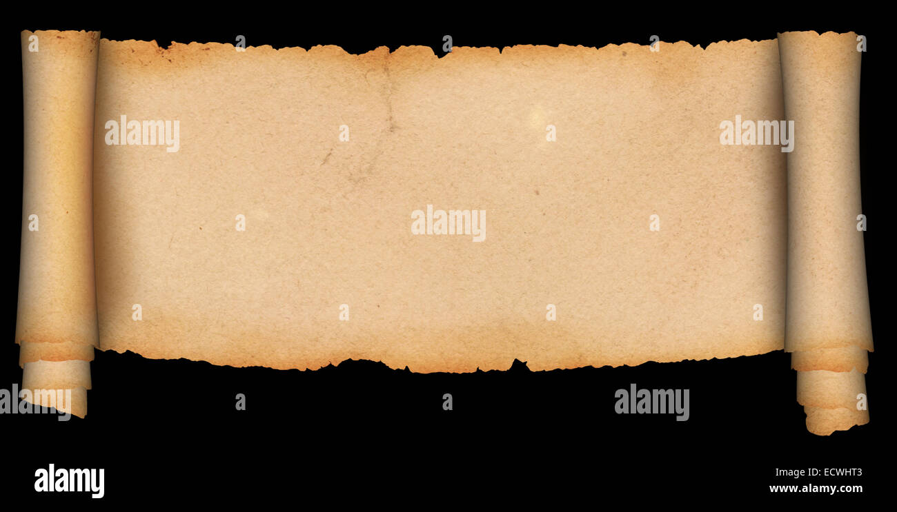 Medieval scroll of parchment on black background Stock Photo - Alamy