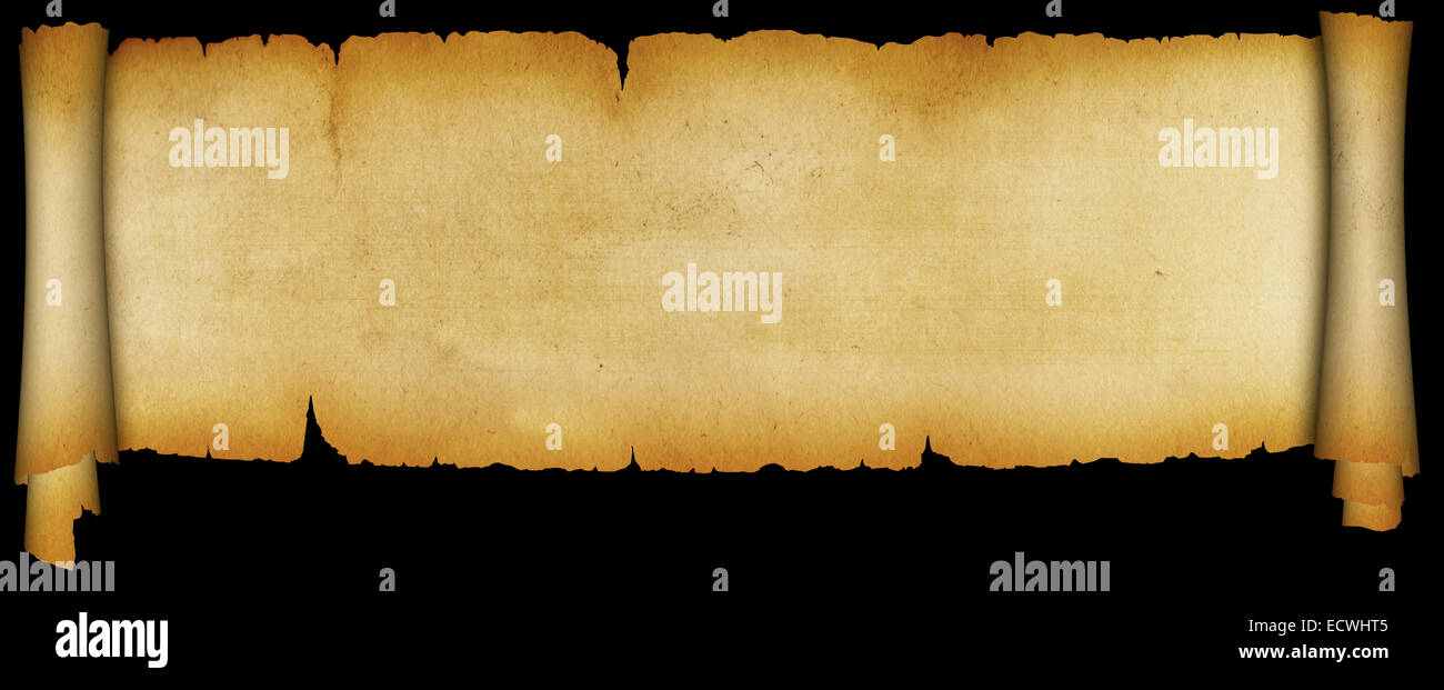 Medieval scroll of parchment on black background Stock Photo - Alamy