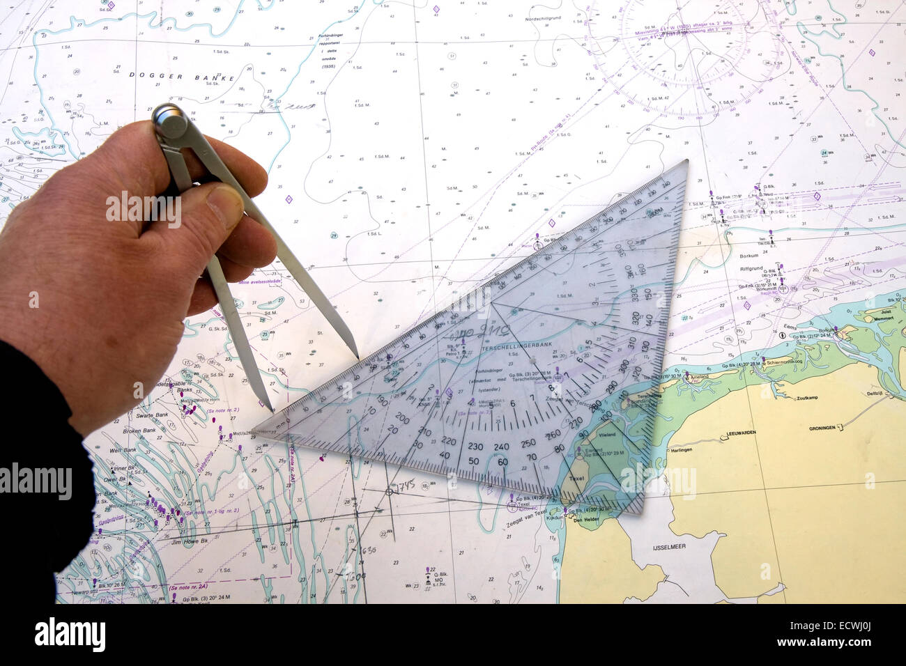 Navigator measuring a distance in a chart Stock Photo - Alamy
