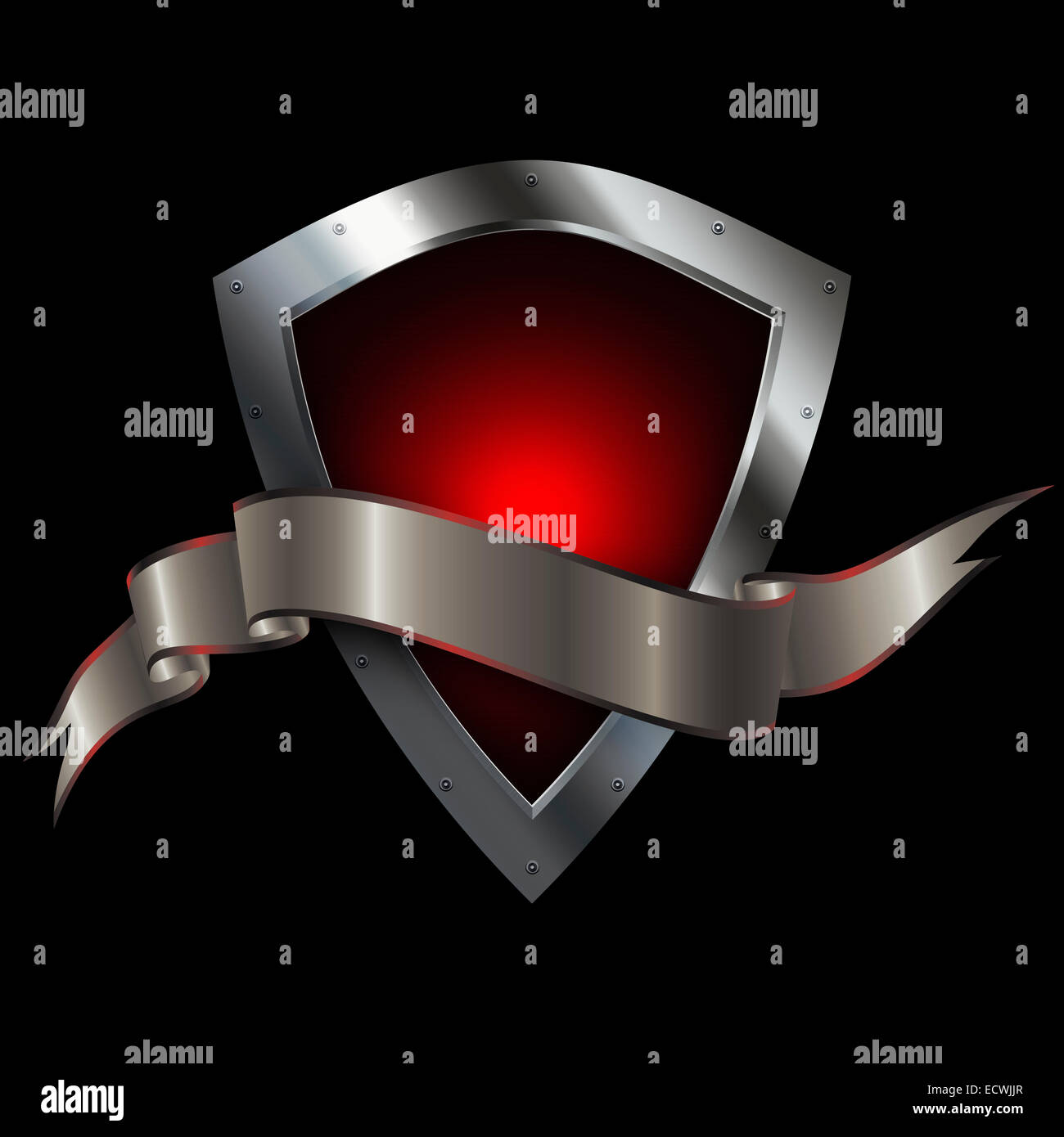 Medieval silver shield and ribbon on black background Stock Photo - Alamy