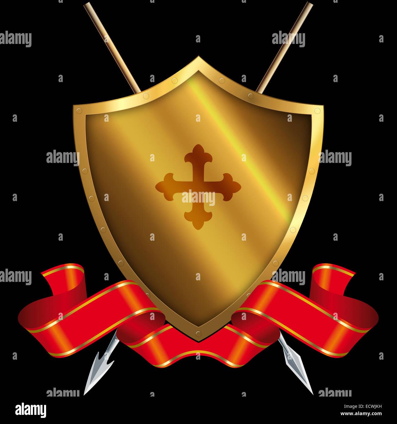 Gold shield red banner on hi-res stock photography and images - Alamy