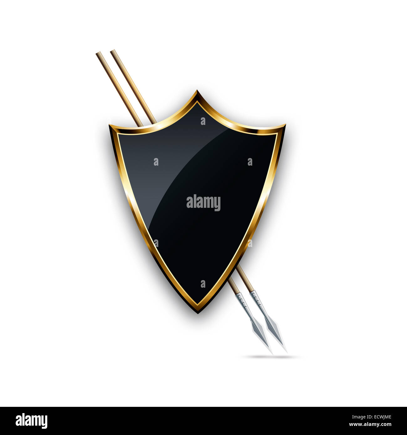 Medieval gold shield with two spears on a white background Stock Photo ...