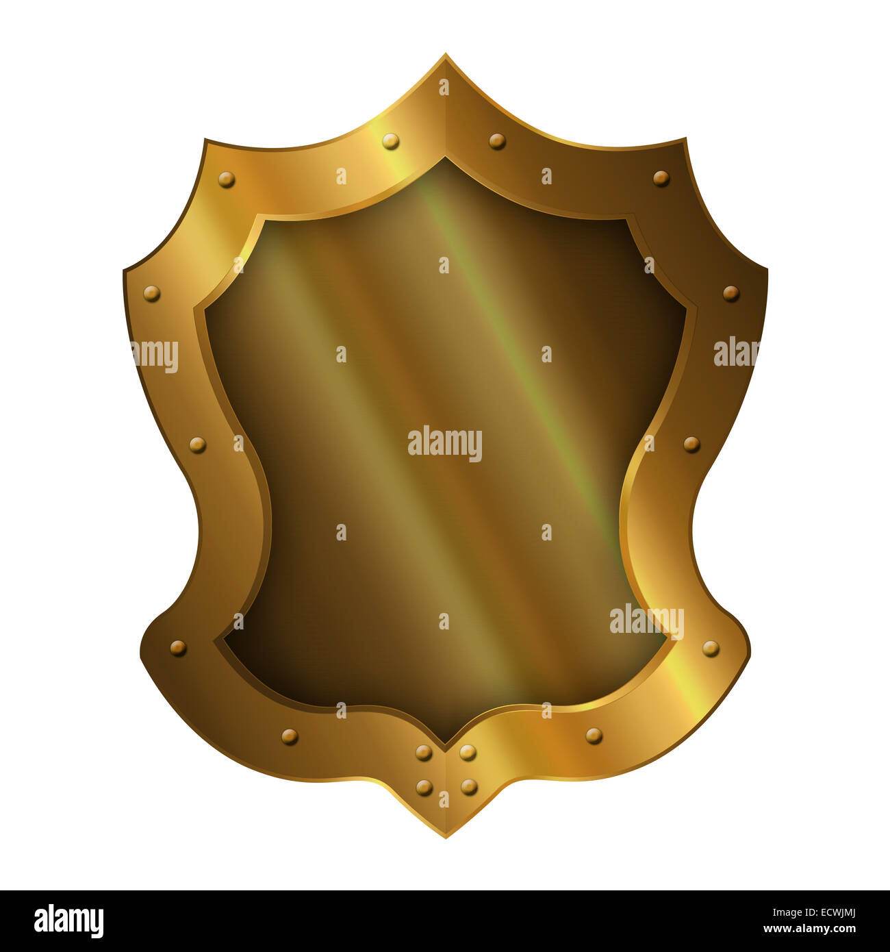 Medieval gold shield on a white background Stock Photo - Alamy