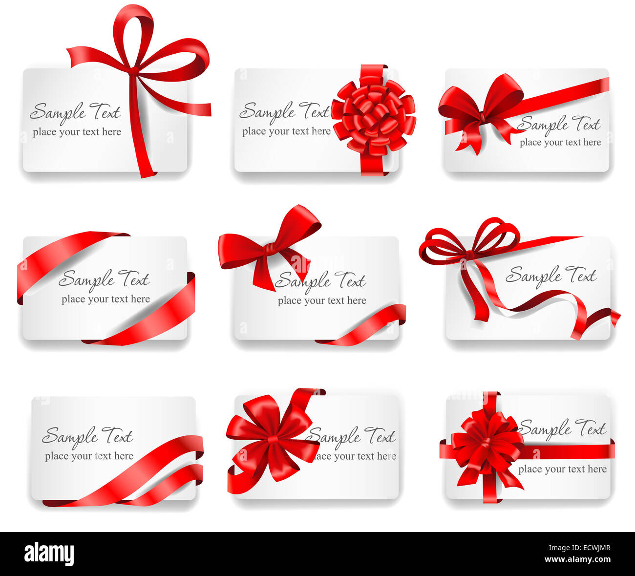 Festive cards with red gift ribbons Stock Photo - Alamy
