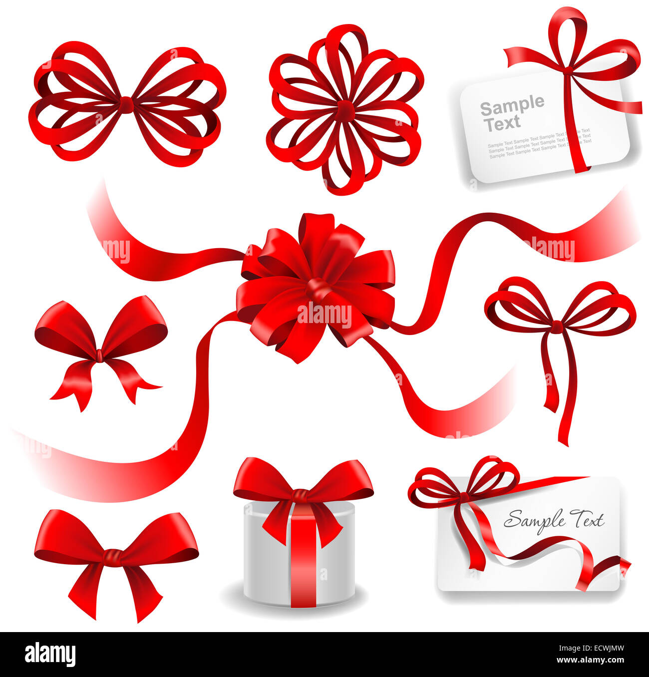 Set of red gift bows with ribbons Stock Photo - Alamy