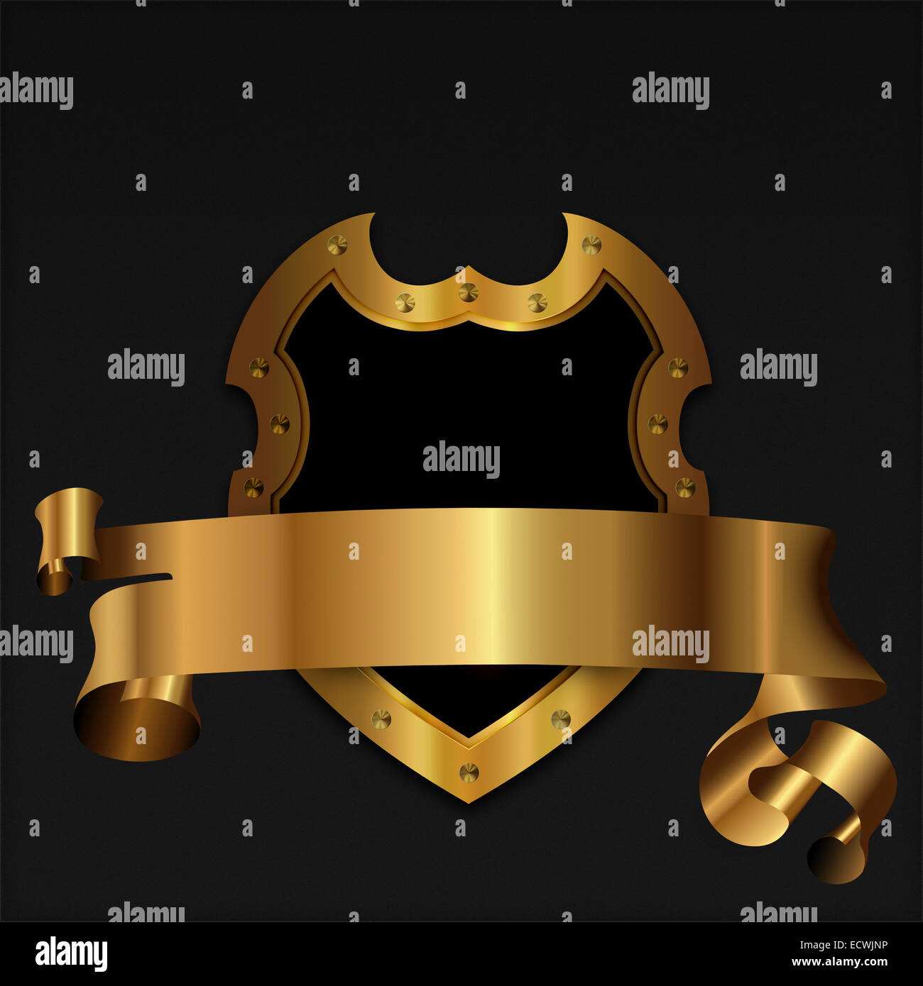Gold medieval shield and gold banner for the design Stock Photo - Alamy