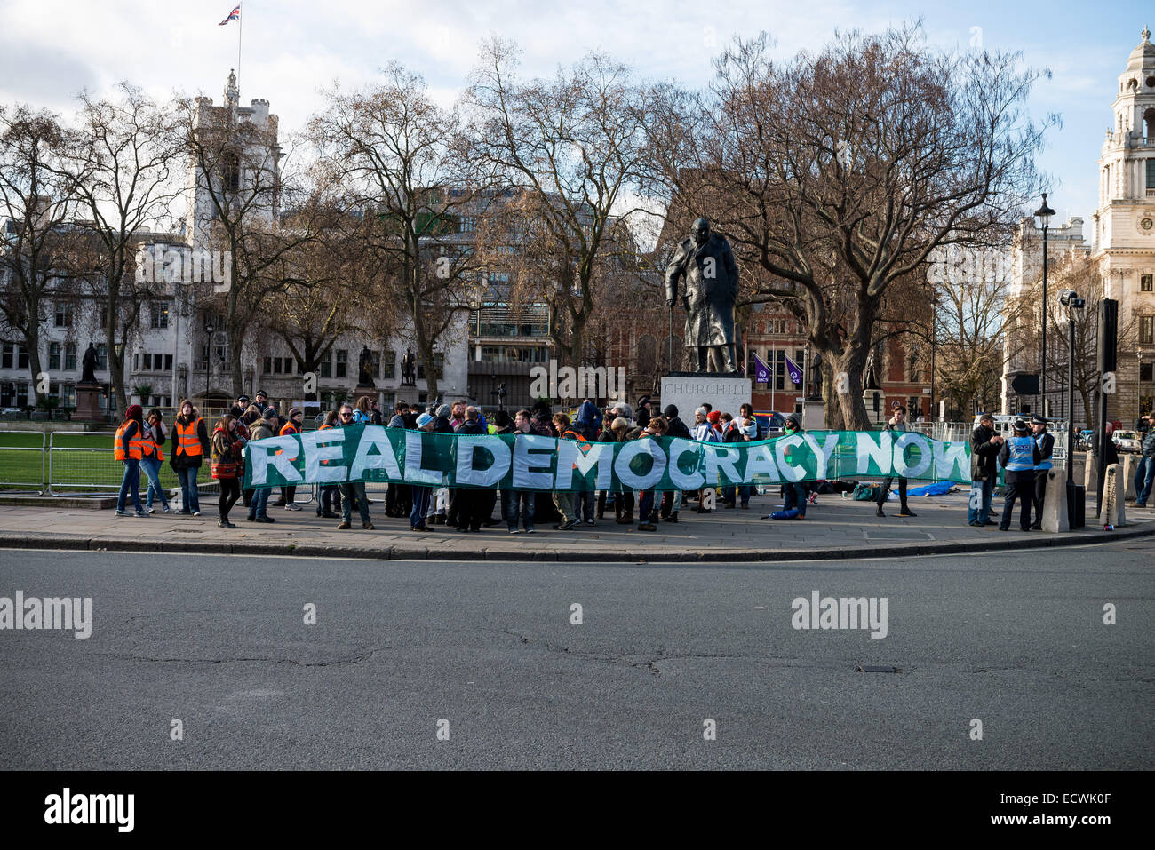 Members of Occupy Democracy movement protesting outside Westminster ...