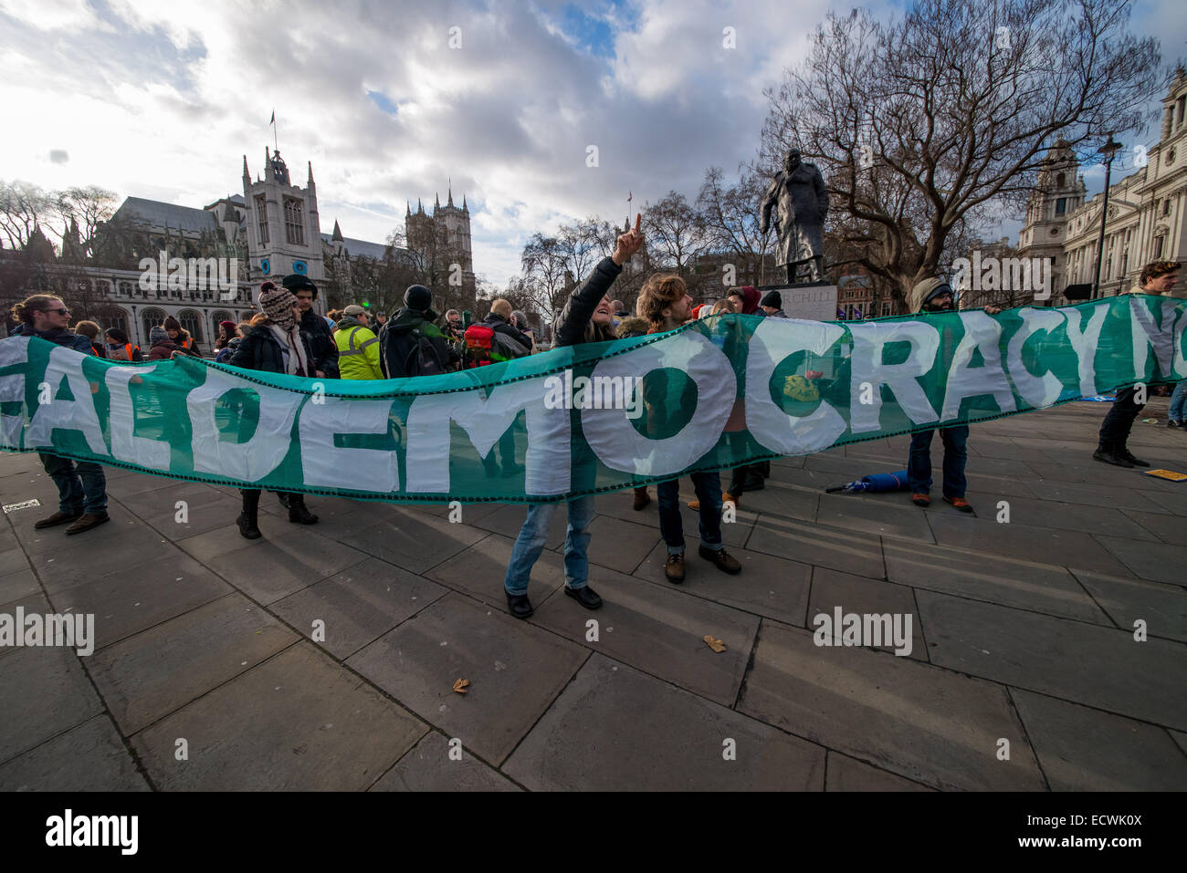 Members of Occupy Democracy movement protesting outside Westminster ...