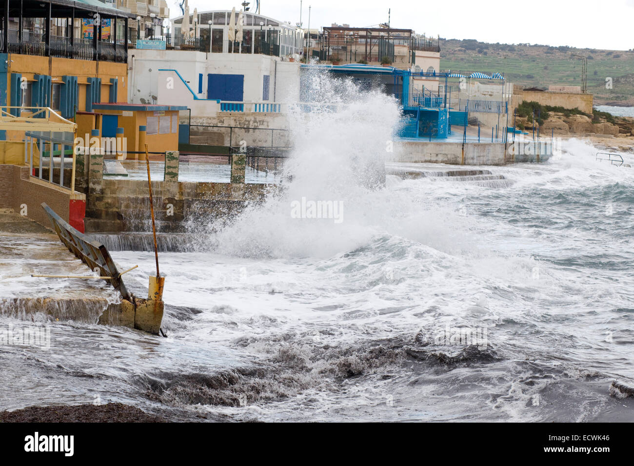 waves battering the sea wall in Malta Stock Photo - Alamy