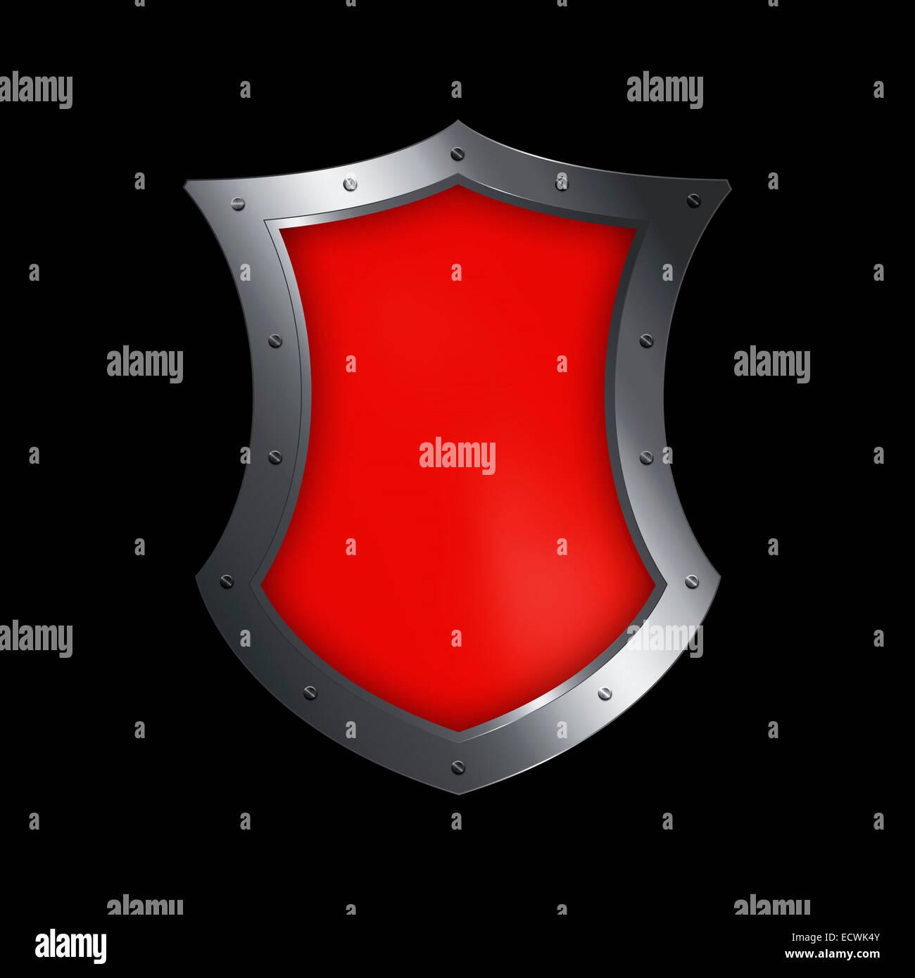 Red shield with chrome riveted border on a black background Stock Photo ...