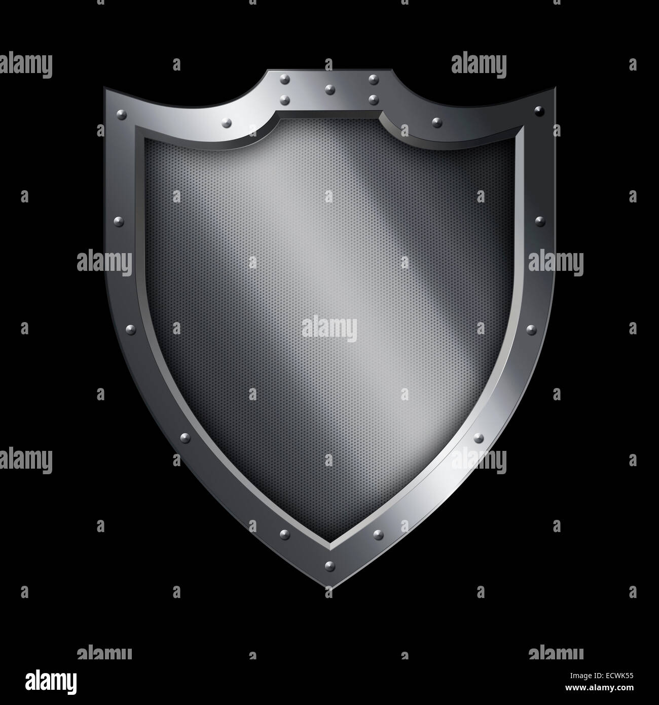 Medieval shield with chrome riveted border on black background Stock ...