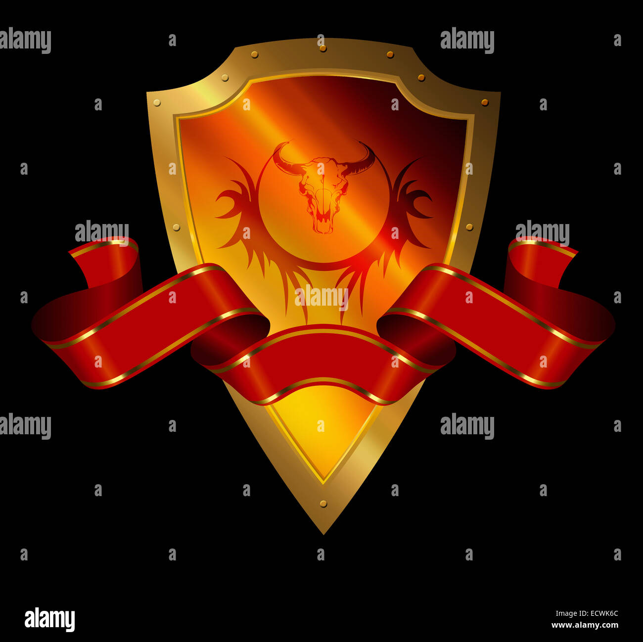 Gold medieval shield with abstract heraldic elements Stock Photo - Alamy