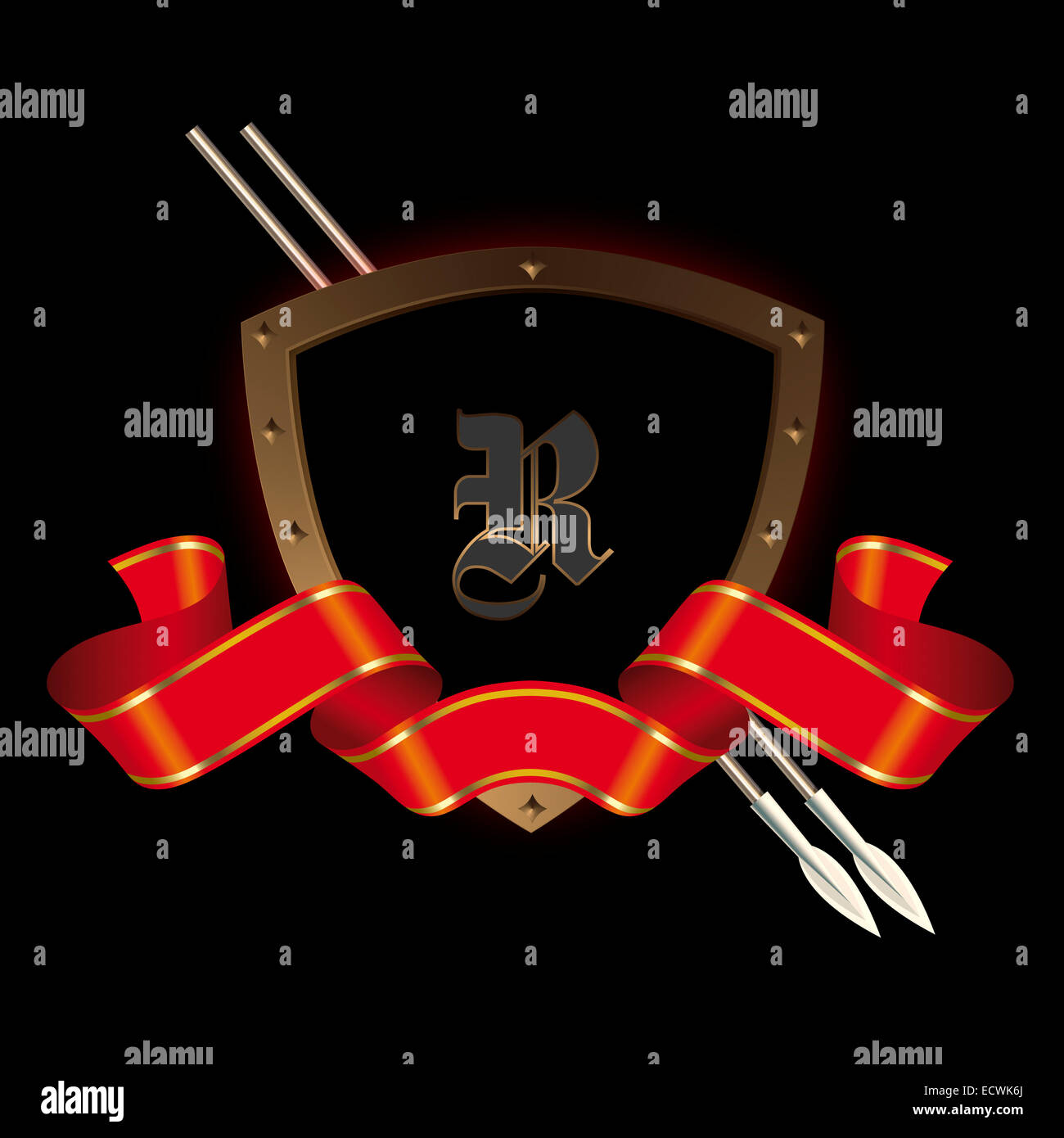 Gold shield and gold ribbon Stock Photo - Alamy