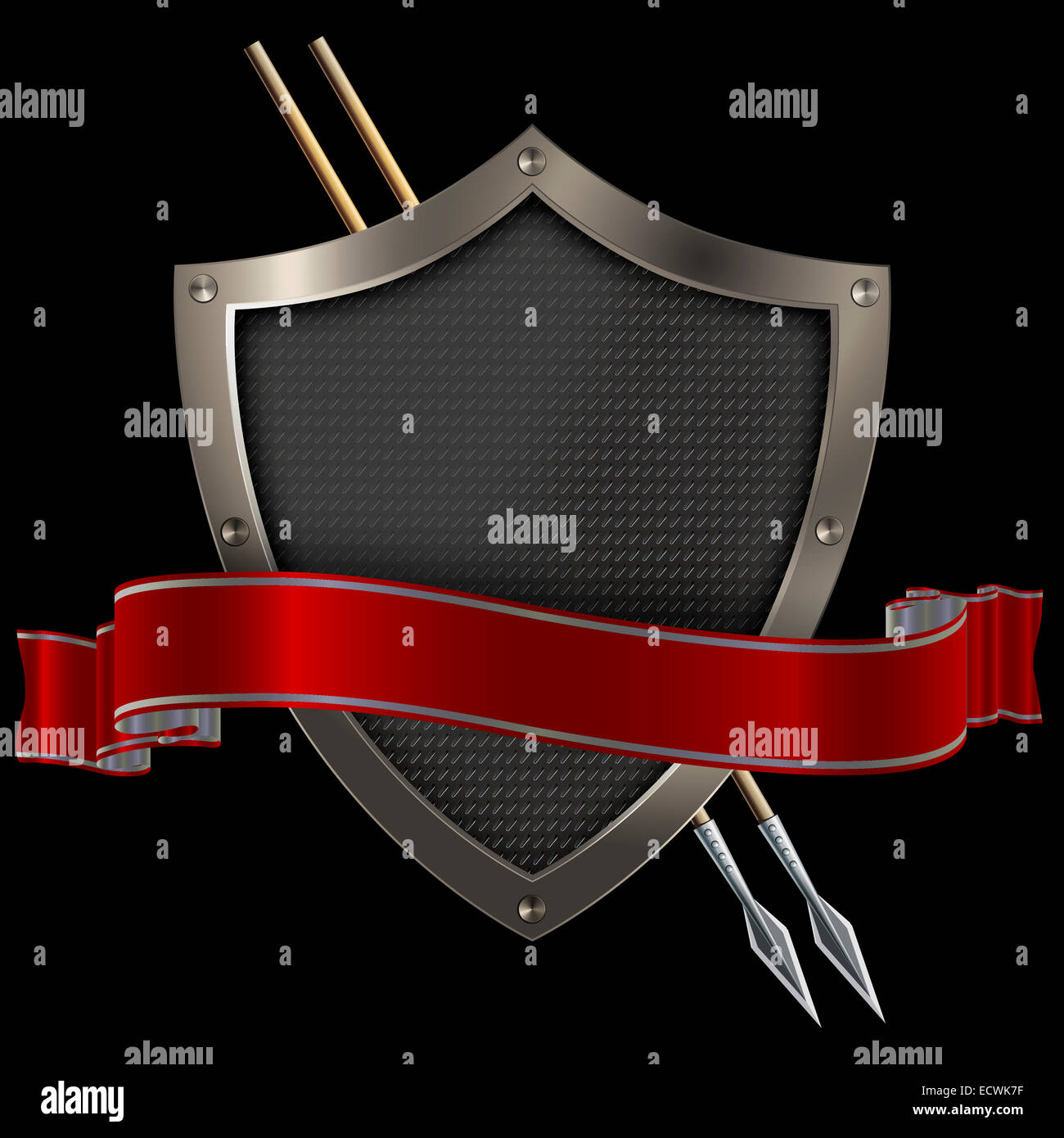 Medieval shield and red banner Stock Photo - Alamy