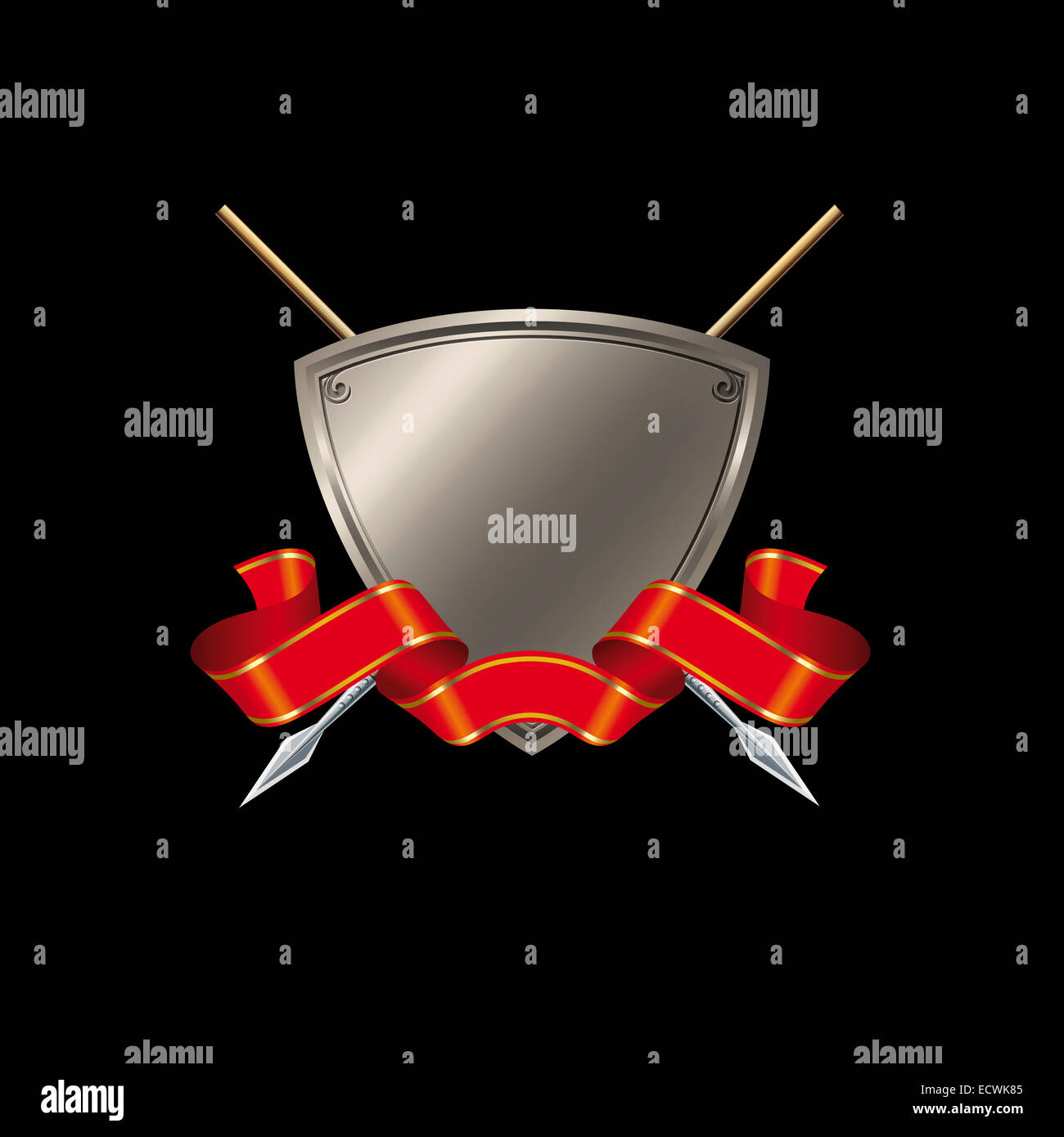 Medieval shield and banner on a black background Stock Photo - Alamy