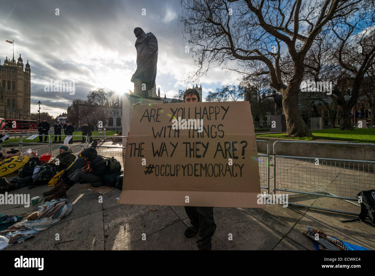 Members of Occupy Democracy movement protesting outside Westminster ...