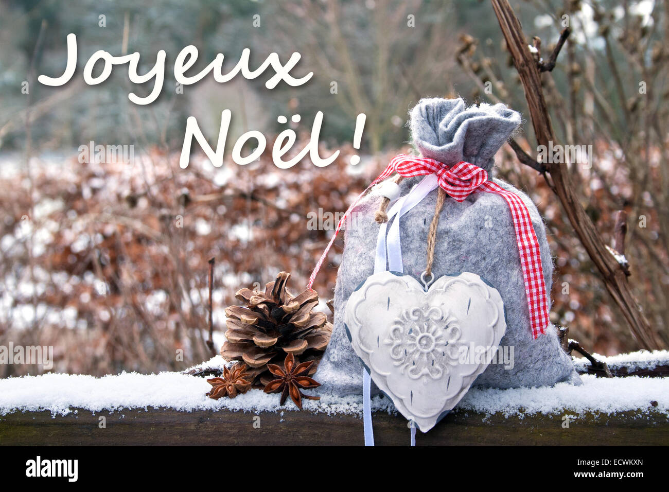 french christmas card with bag and heart Stock Photo - Alamy