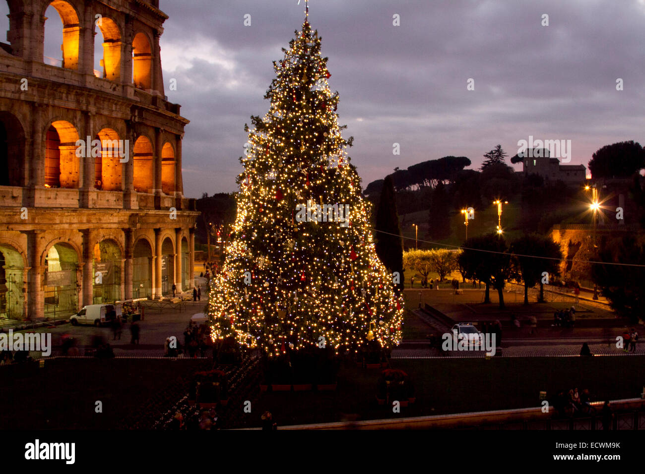Rome, Italy. 20th Dec, 2014. Rome Coliseum with season Christmas tree ...