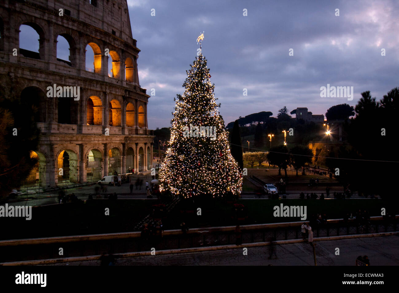Rome, Italy. 20th Dec, 2014. Rome Coliseum with season Christmas tree ...
