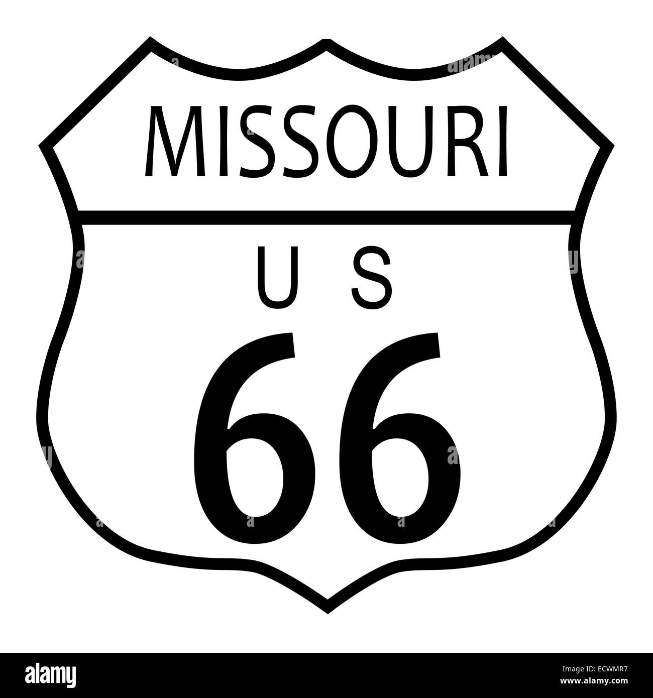 Route 66 traffic sign over a white background and the state name ...