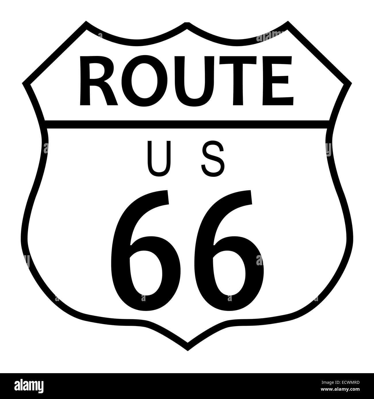 Route 66 traffic sign over a white background and the legend ROUTE US ...