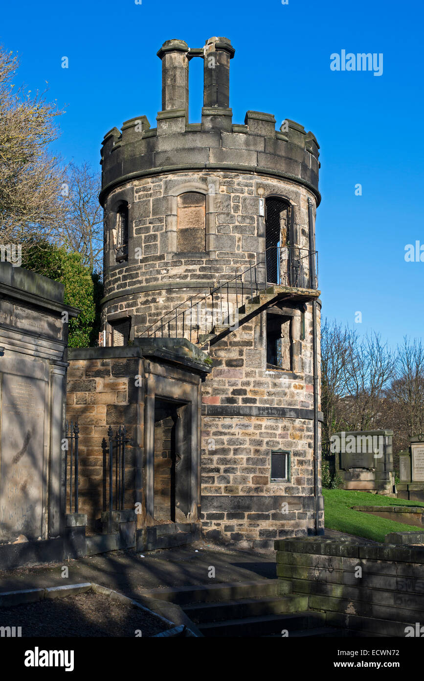 Derelict watchtower overlooking New Calton Burial Ground on Regent Road ...