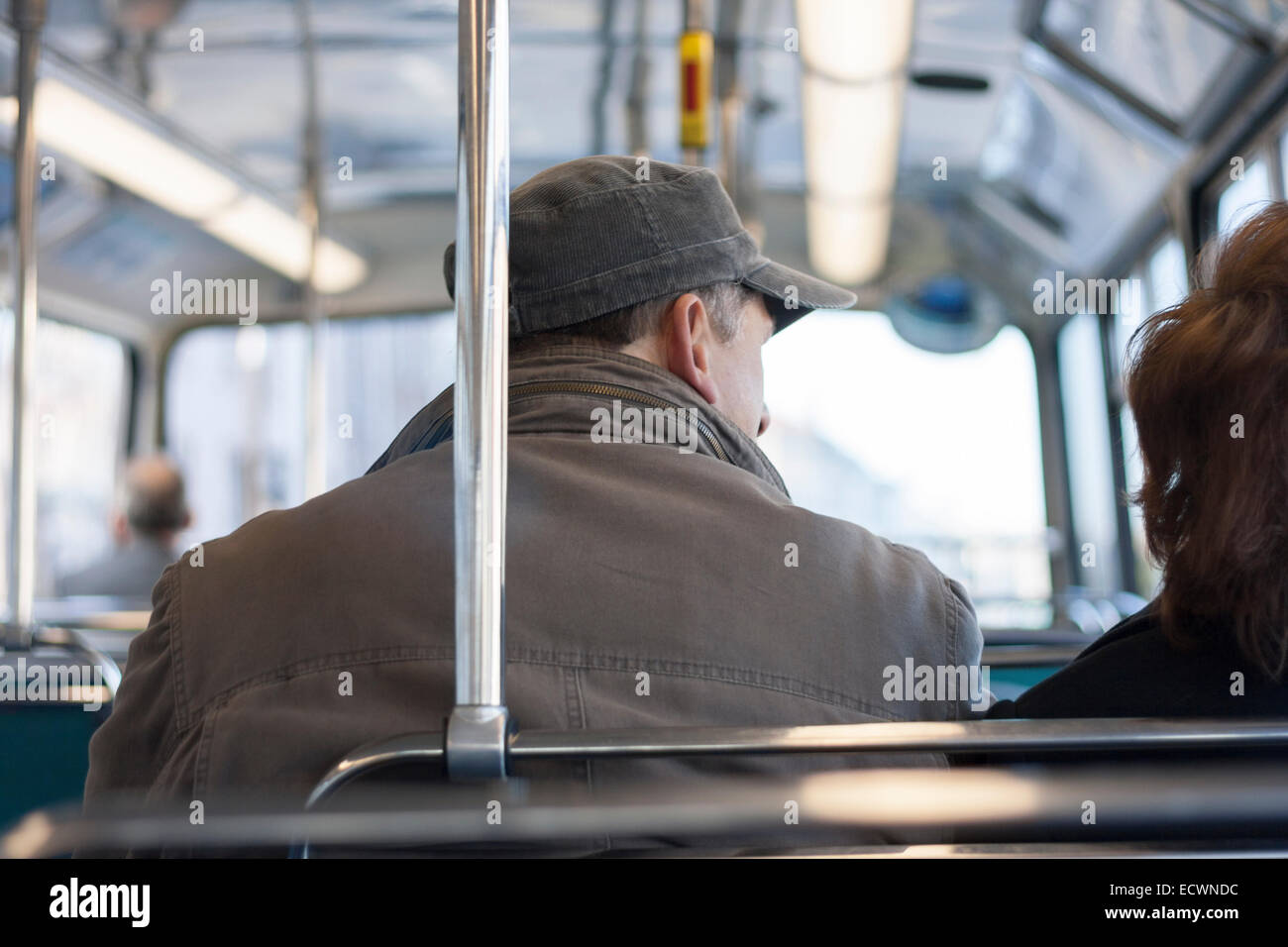 People seated on a bus, view from behind Stock Photo - Alamy