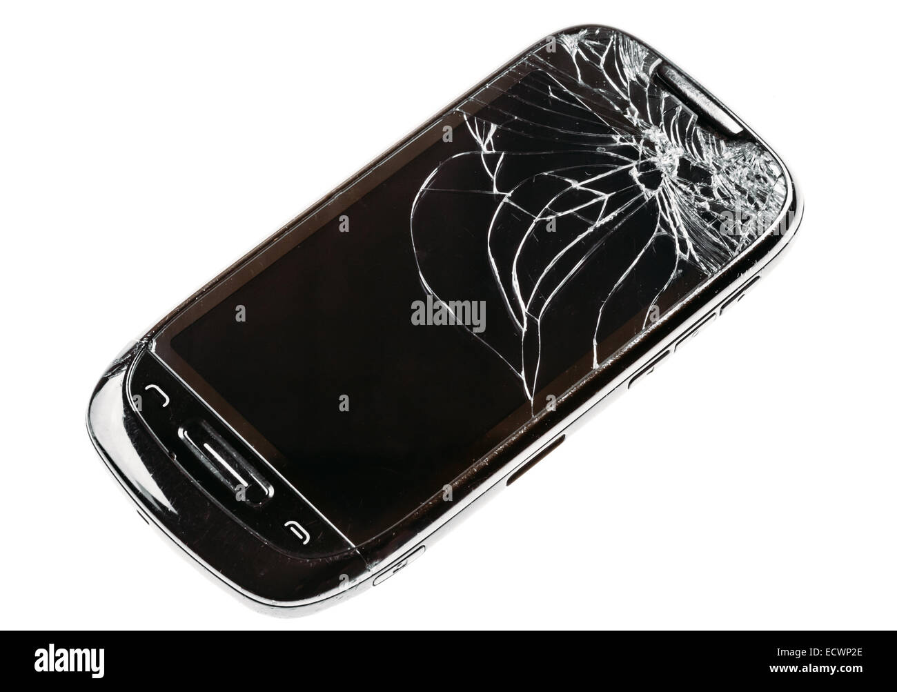 Black Mobile Smart Phone With Cracked Broken Screen Isolated Over White ...