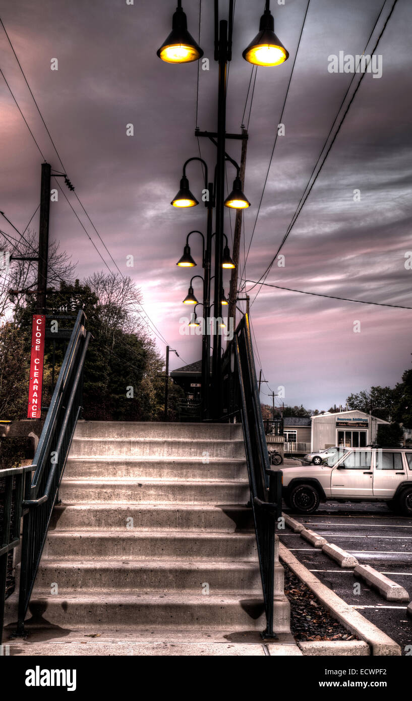 Steps to a train station Stock Photo - Alamy