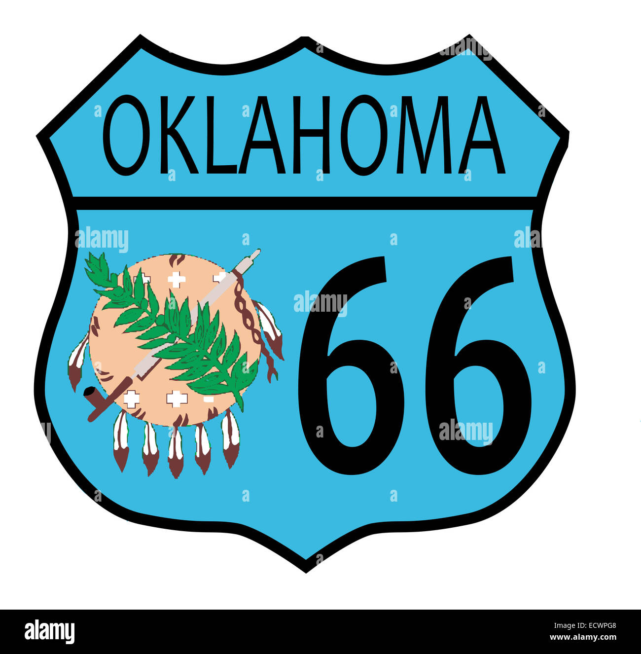 Route 66 traffic sign over a white background and the state name ...