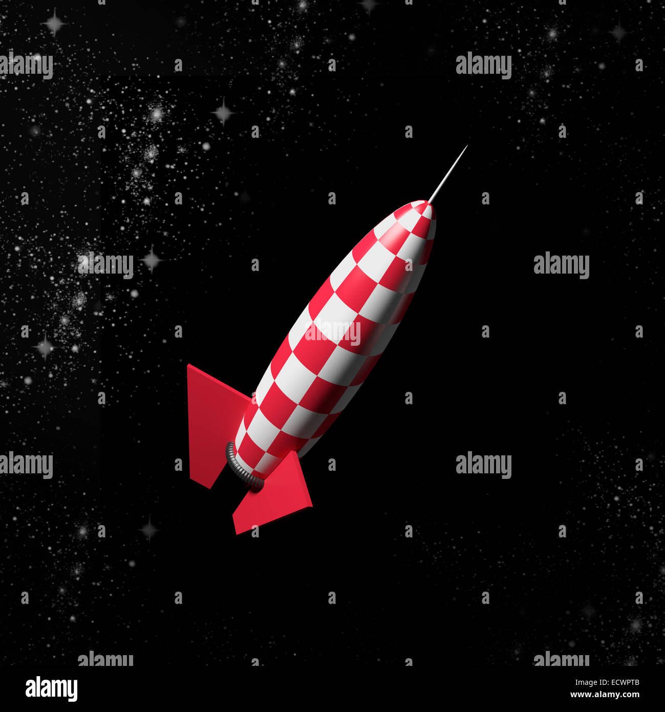 3d rendering of a red and white rocket and stars Stock Photo - Alamy