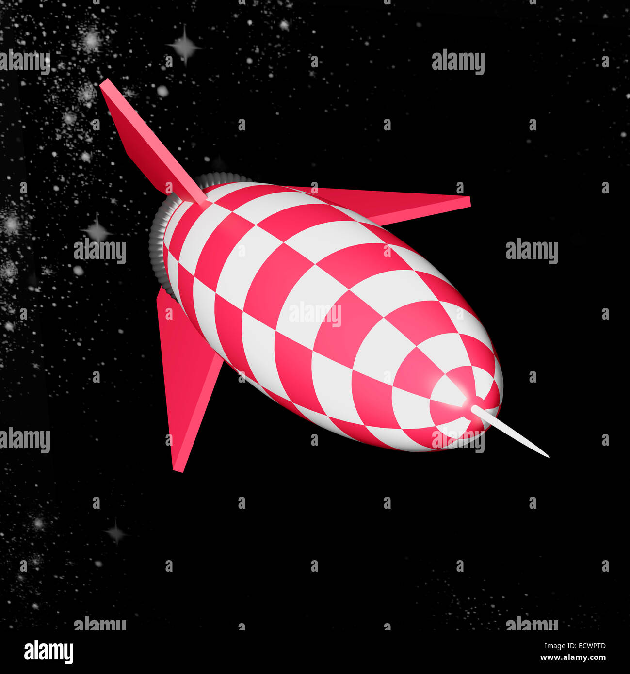 3d rendering of a red and white rocket and stars Stock Photo - Alamy