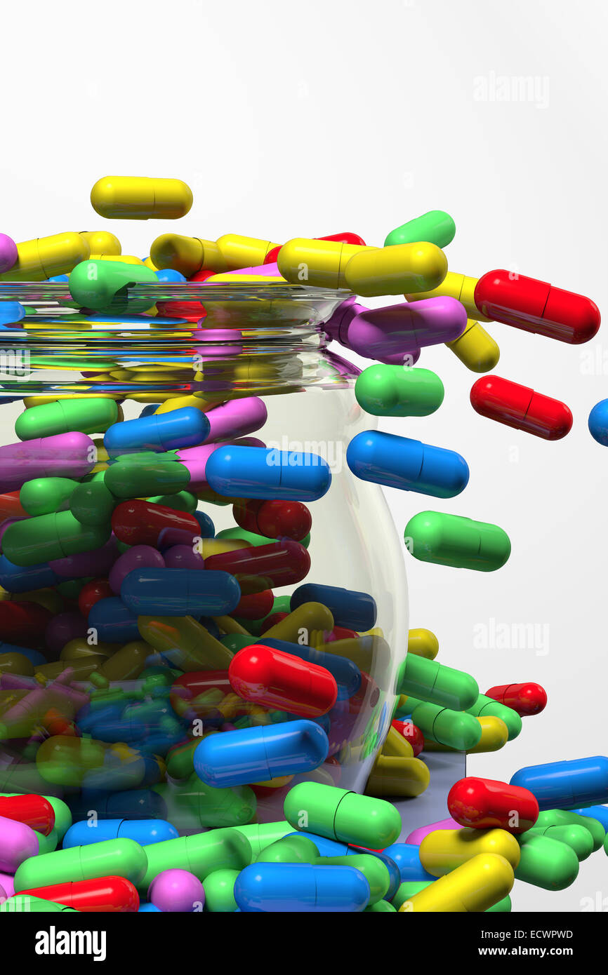 3d rendering of a lot of pills on a pot Stock Photo - Alamy
