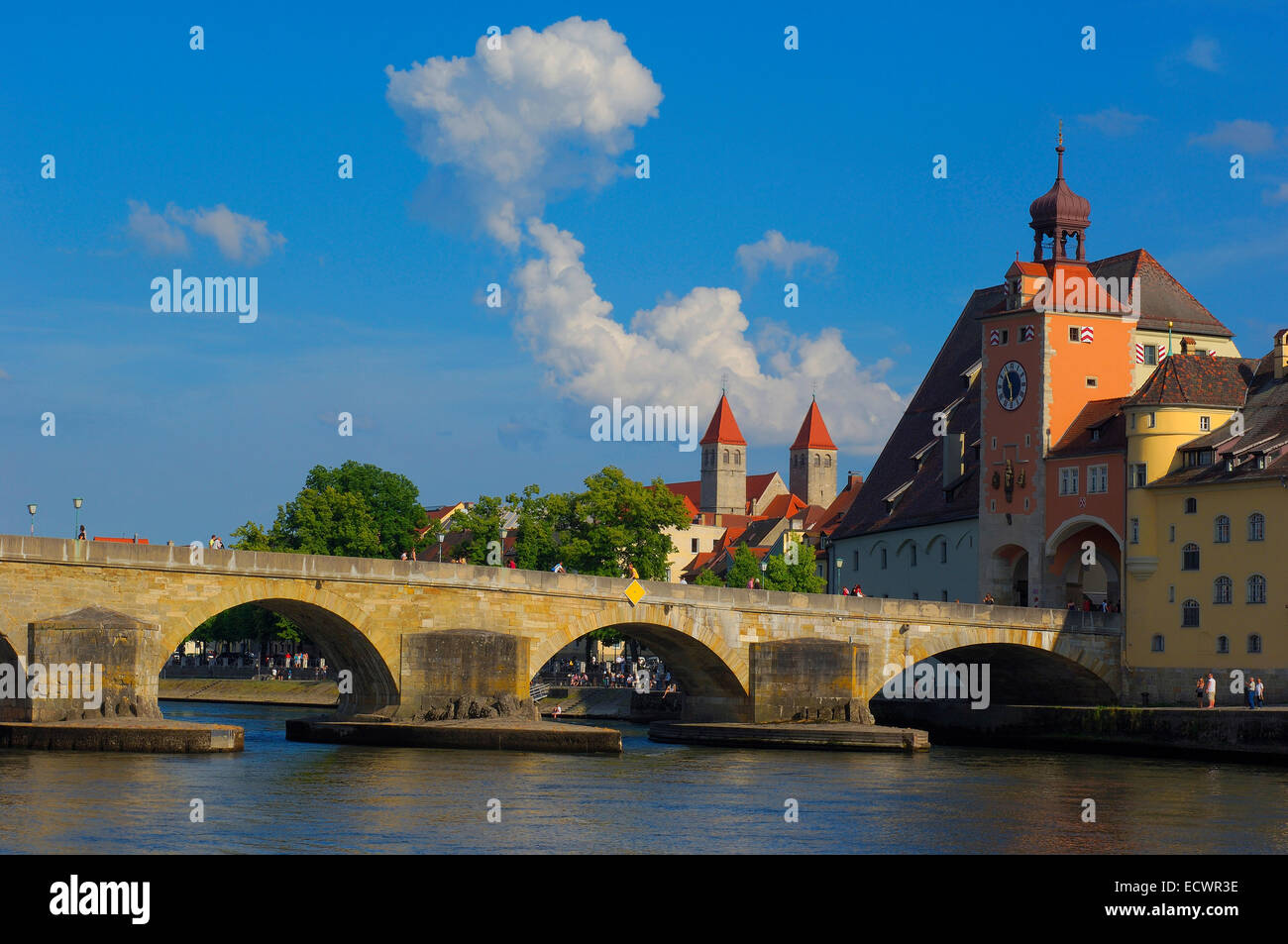 Regensburg, Stone bridge over Danube River, Ratisbone. Upper Palatinate ...