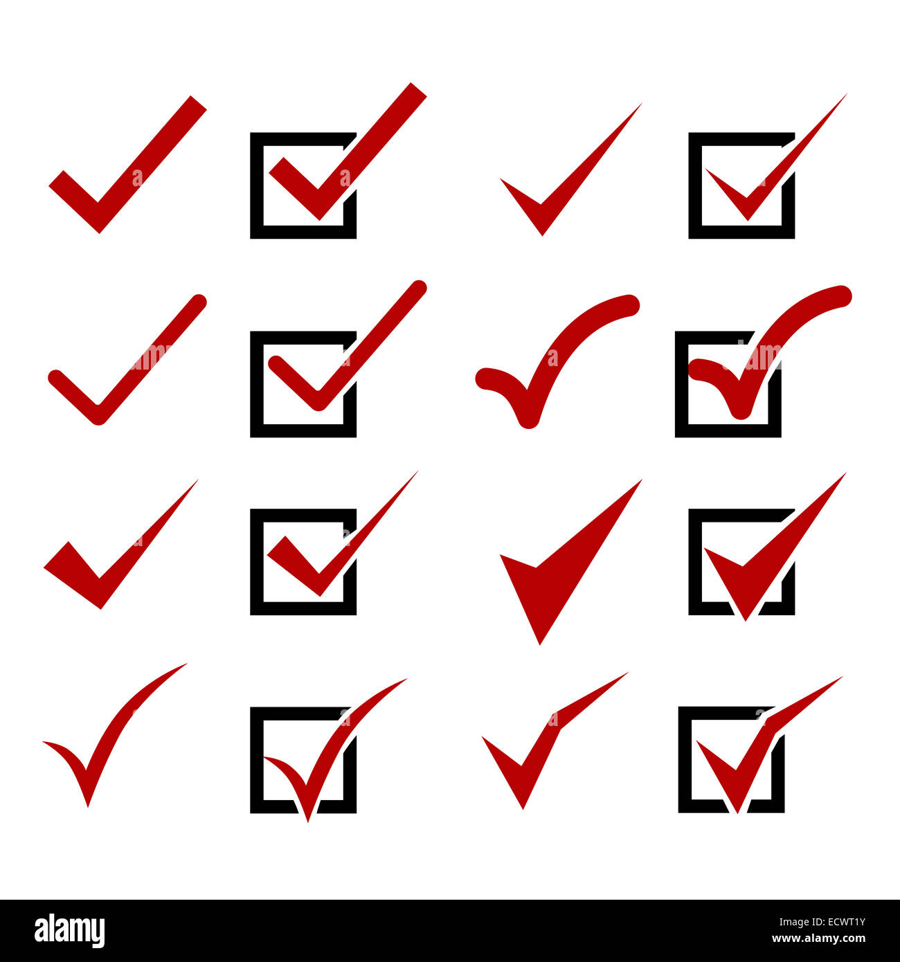 Check marks with boxes vector icons. Diffrent design style for layouts ...