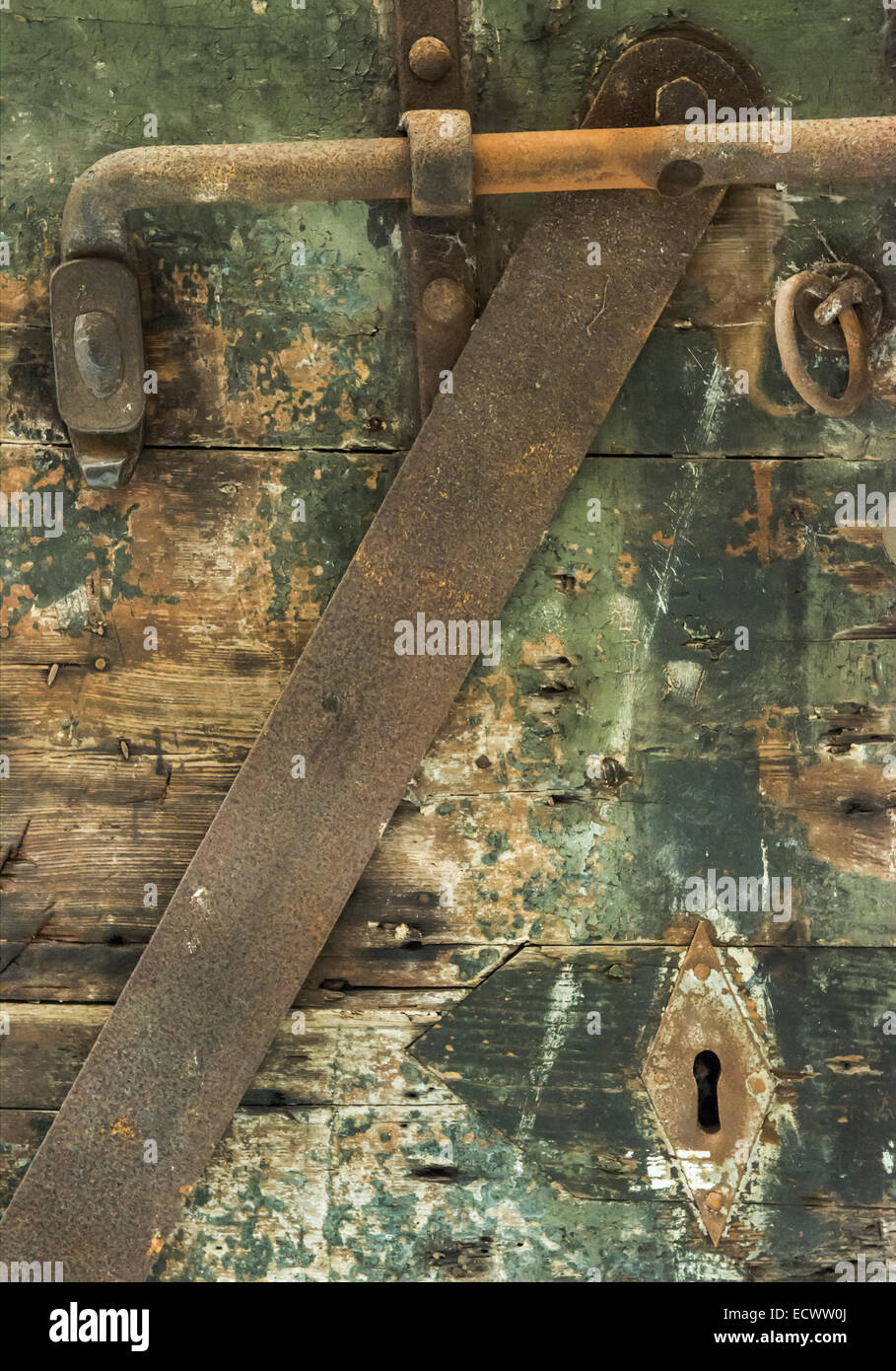 an antique iron latch on an old wooden door Stock Photo - Alamy