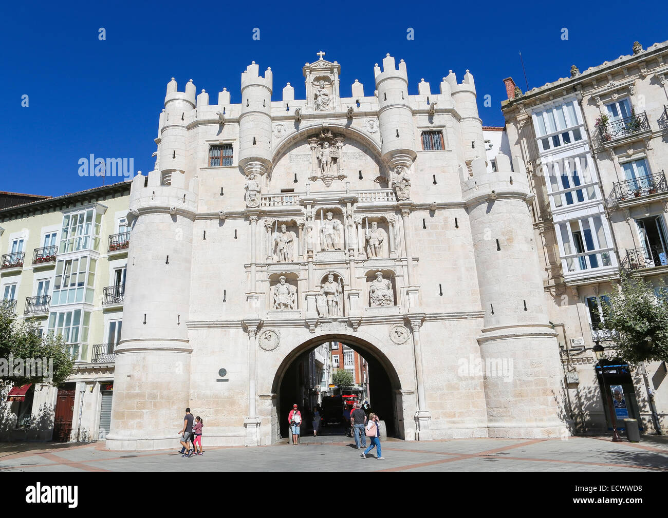 BURGOS, SPAIN - AUGUST 13, 2014: Historic City Gate in the center of ...
