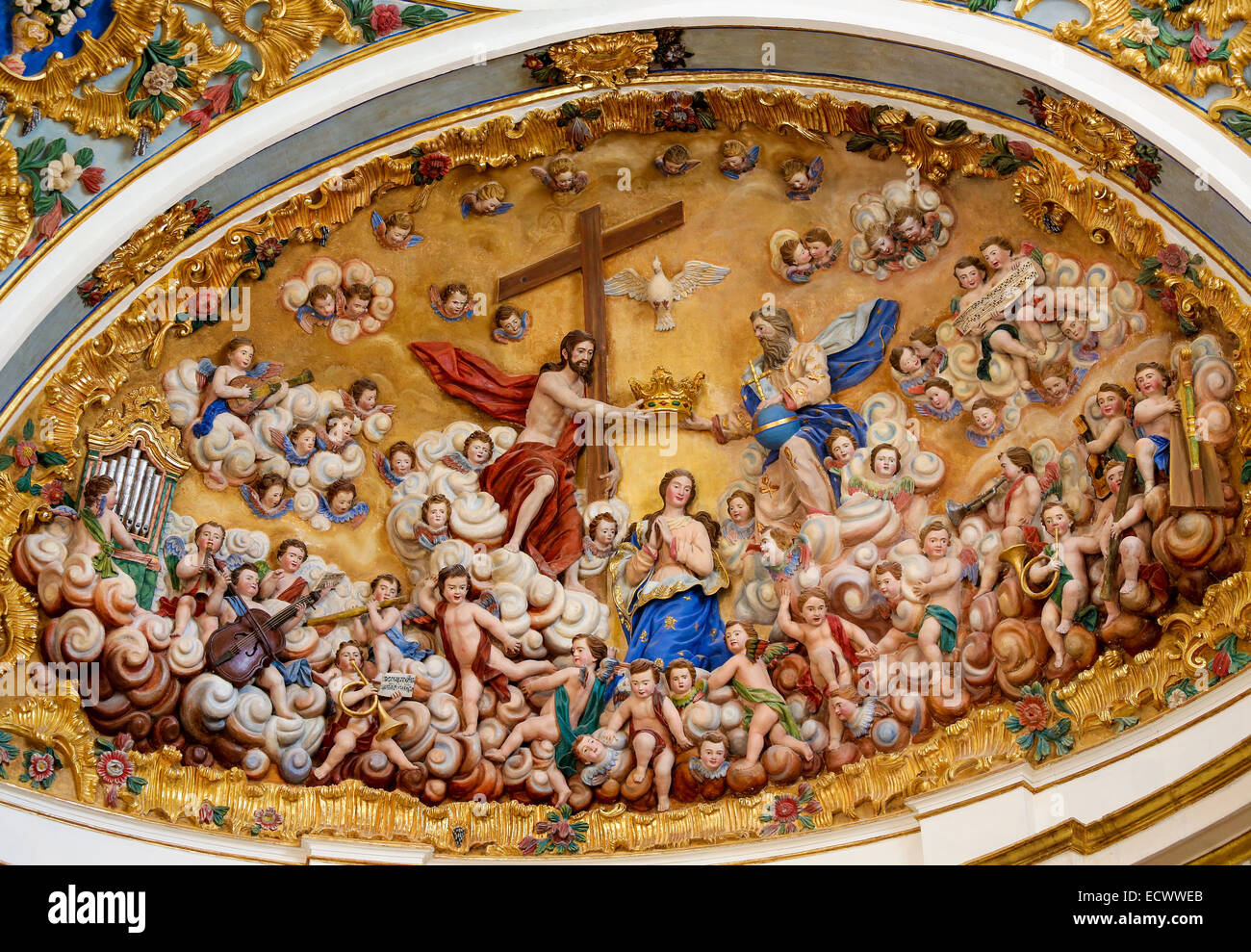 Sculptures depicting the Blessed Virgin Mary and the Trinity in Heaven ...