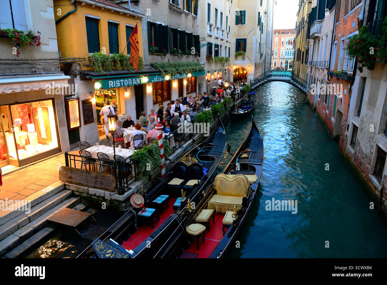 Restaurant on Canal with Gondolas Venice Italy IT Europe EU Adriatic ...