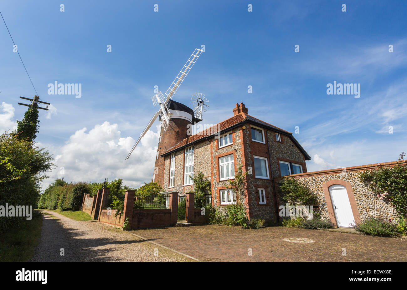 Windmill at Weybourne, north Norfolk, UK, now forming part of a house ...