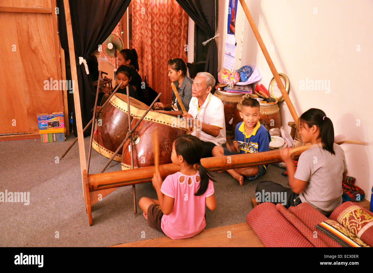 Thai people play traditional thai musical instruments support Nang Yai ...