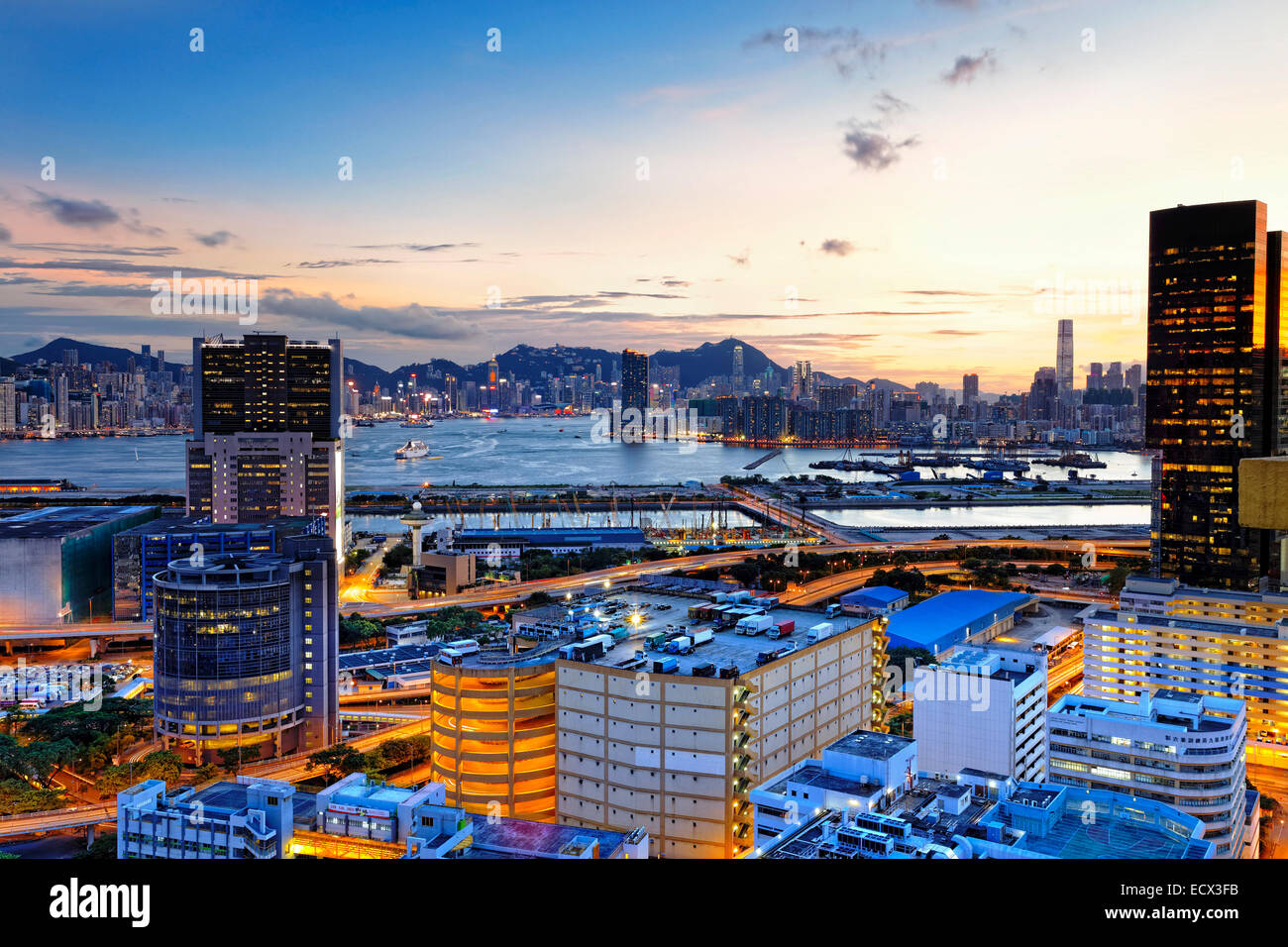 Kowloon at sunset, hongkong downtown area Stock Photo - Alamy